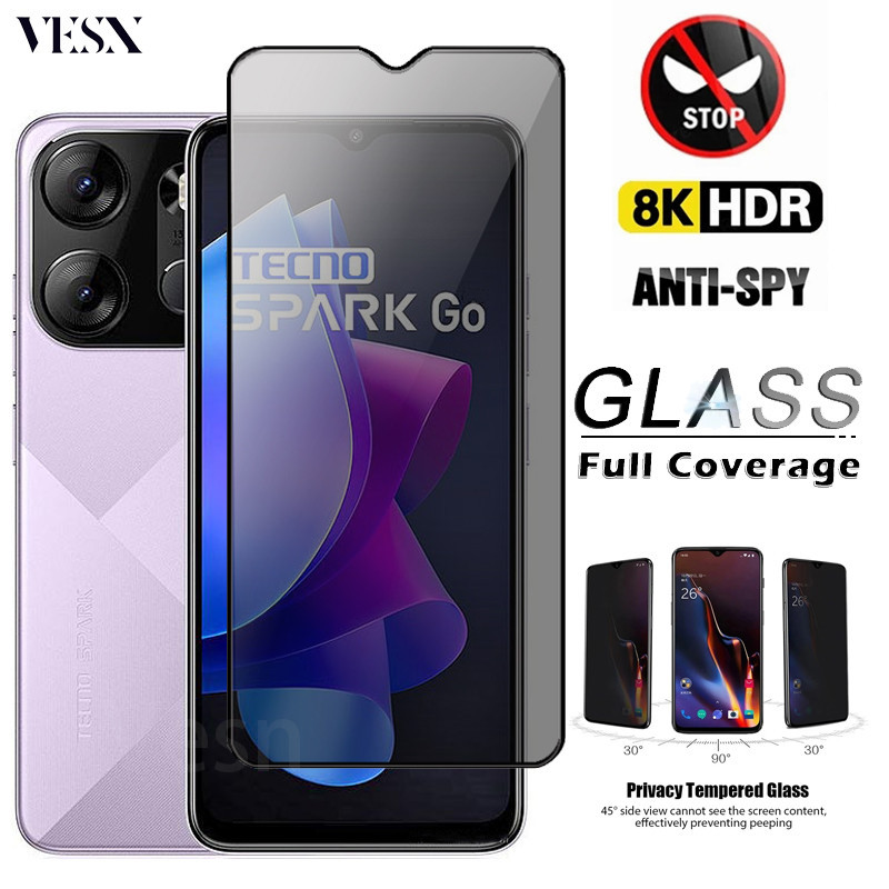 ฟิล์มกระจก เต็มจอ ใช้สำหรับ กันมองกันเสือกรุ่น Tecno Spark 20 20P 20C 10 Pro 10C Go 4G 5G 2020 ...