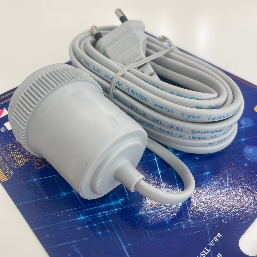 ขั้วกระเบื้องหุ้มยางพร้อมสายสำเร็จรูป Sentoshi ขั้ว E27 ปลั๊กไฟ 2 ขากลม | Shopee Thailand