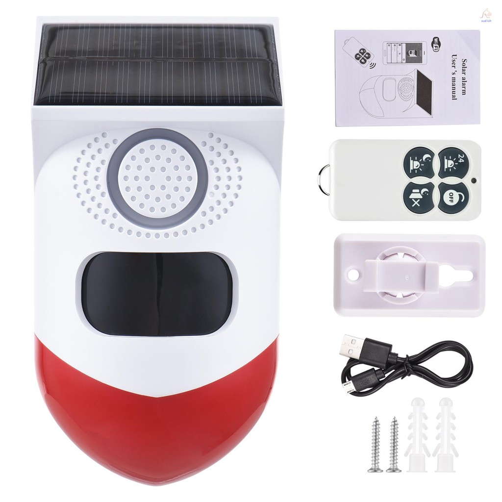 Solar Motion Sensor Alarm Outdoor Solar Alarm 120dB Loud Siren LED ...