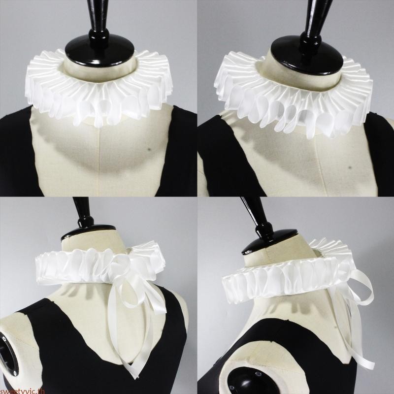 Sweety Women Ribbon Ruffled Fake Collar Victorian Renaissance Neck Ruff ...