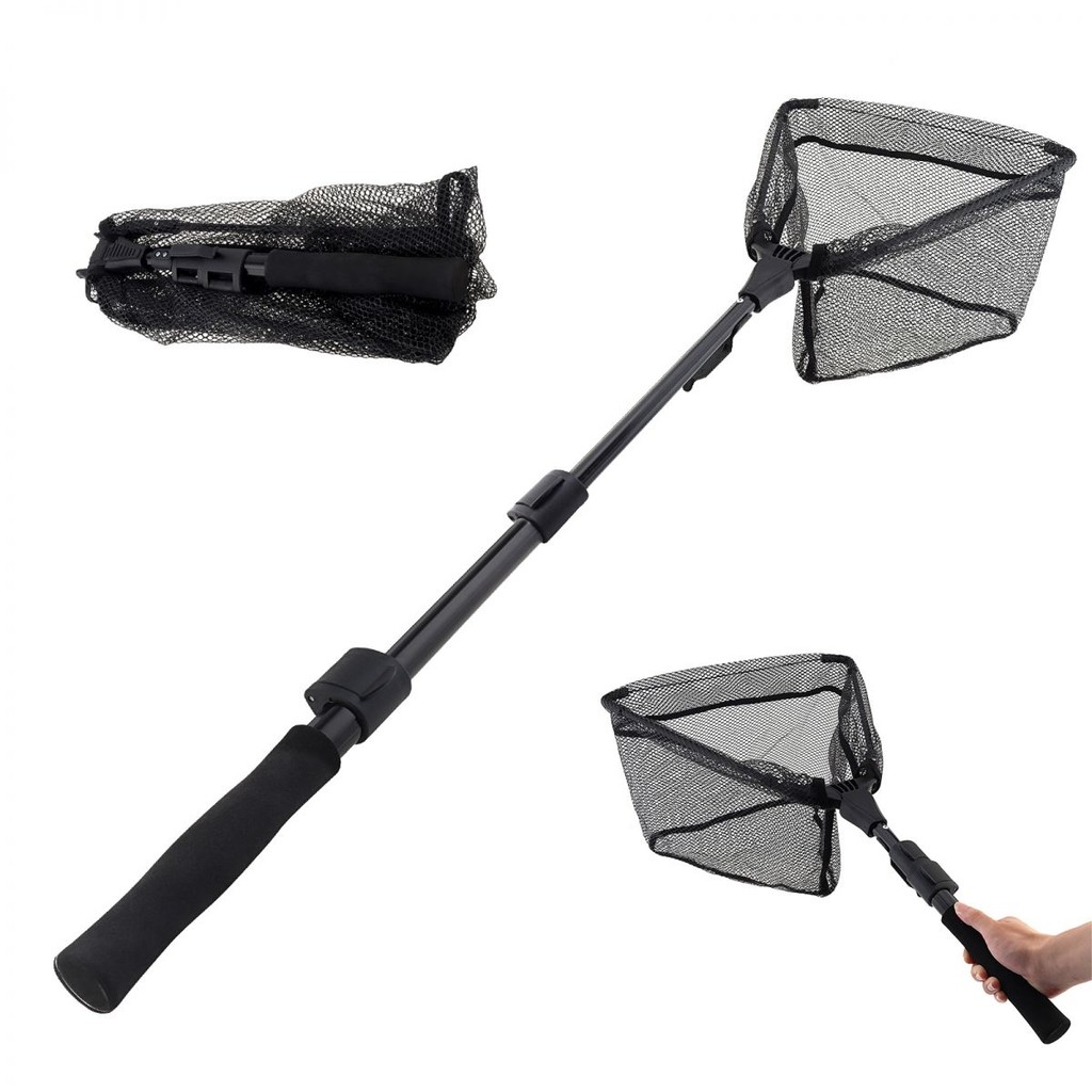 ตาข่ายไนลอนกันน้ํา Fly Fishing Hand Net พับ Telescoping เสาอลูมิเนียมตก ...