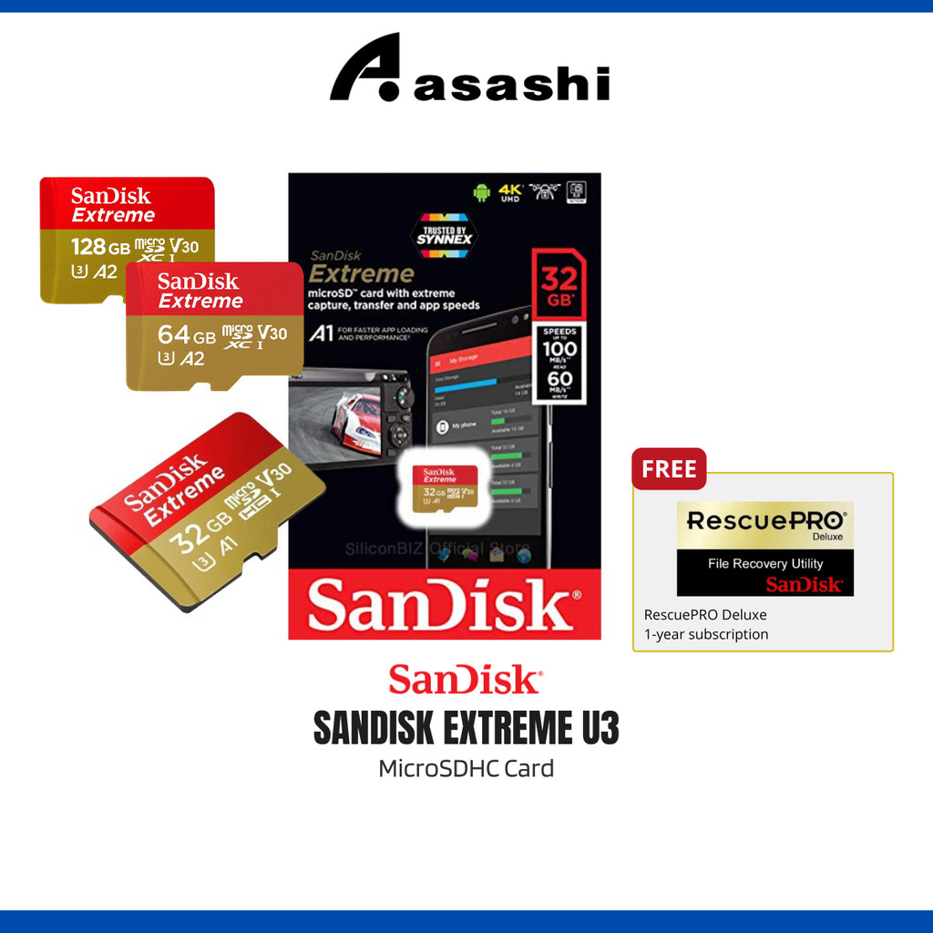 การ์ด SanDisk Extreme U3 MicroSDHC - ไม่มีอะแดปเตอร์ 32GB / 64GB ...