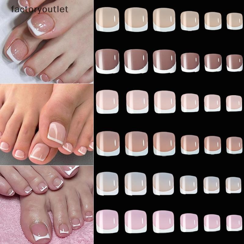 FLTH 120 ชิ้นภาษาฝรั่งเศสคําสั้นสแควร์ประดิษฐ์กดบน Toenails Nude สีชมพู ...