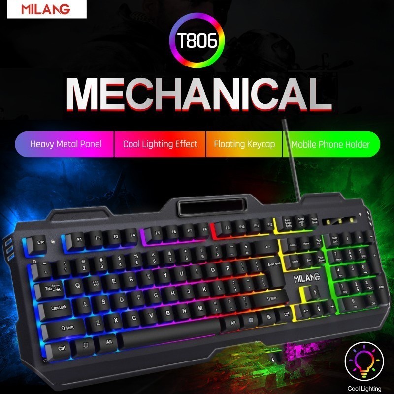 K806 Metal Lron Plate Mechanical Feel คีย์บอร์ดเกมแบบมีสายสีสัน ...