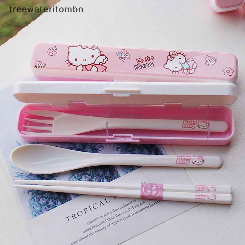 Tt แบบพกพาน่ารัก Sanrio Hello Kitty Chops ช้อนส้อม 3 ชิ้นชุดบนโต๊ะอาหาร ...