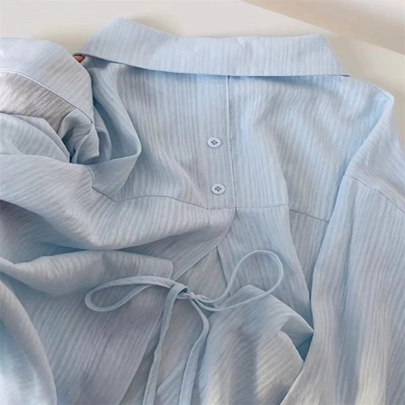 」Solid Color Loose Texture for Women「Shirt Simple Sea Style Blowing ...