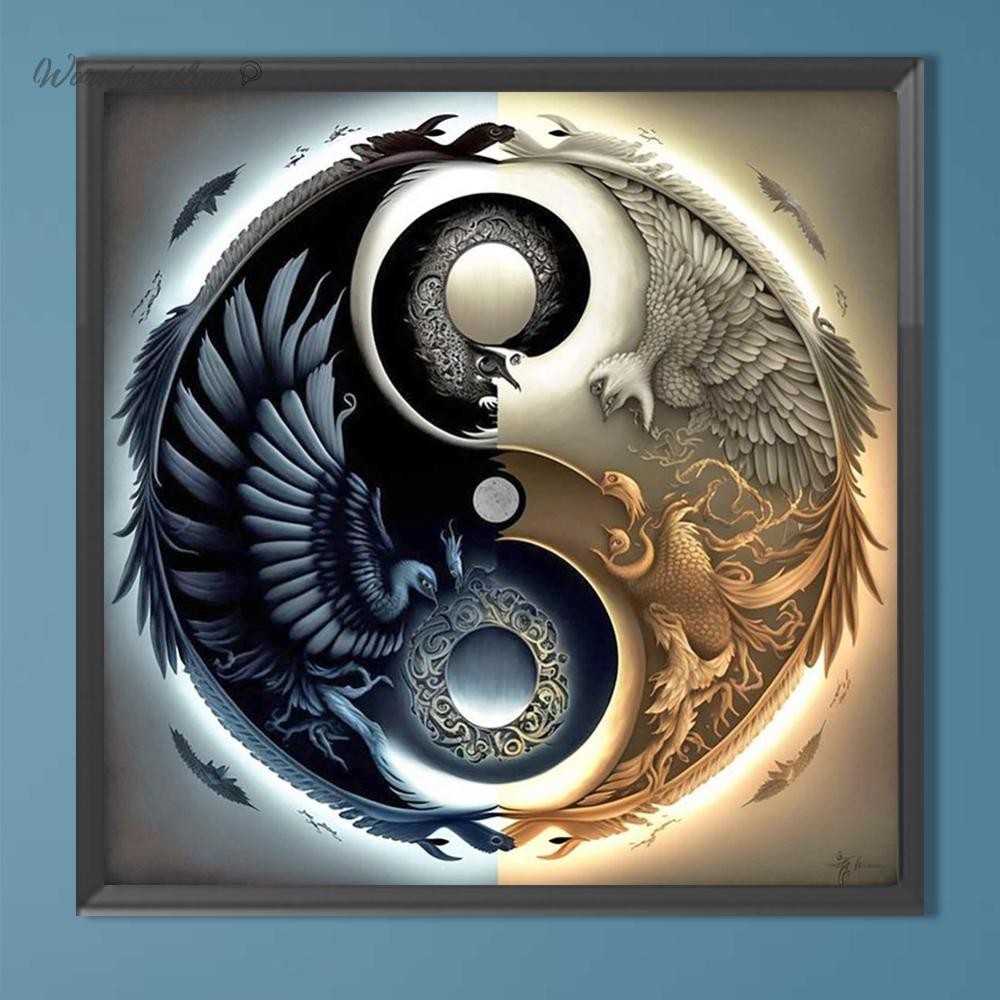 ใหม่ DIY เต็มรอบเจาะเพชรภาพวาด Yin-Yang Chart of the Divine Beast 45x ...