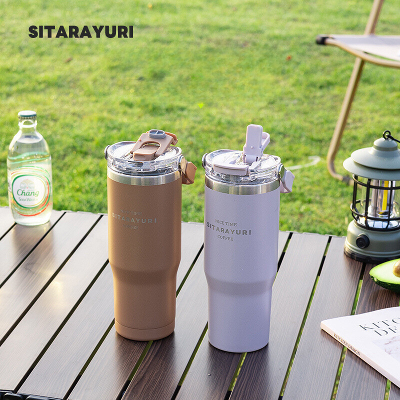 SITARAYURI (ของแท้) แก้วสแตนเลสเก็บความเย็น แบบมีหูหิ้ว ฝาใช้งานได้ 2 แบบ 600ml 900ml SUS304 ...