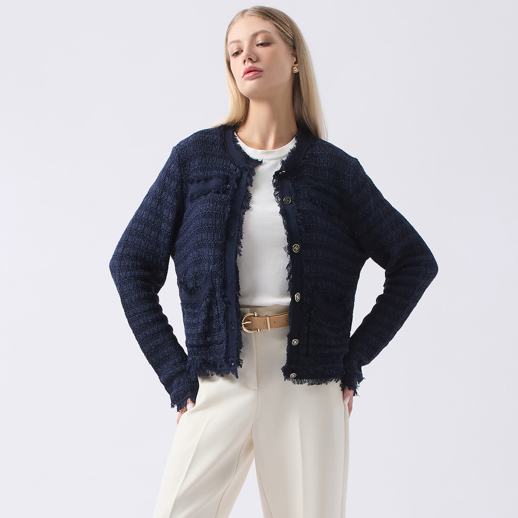 ESPADA เสื้อคาร์ดิแกนนิต ผู้หญิง สีน้ำเงินเข้ม | Knitted Cardigan ...