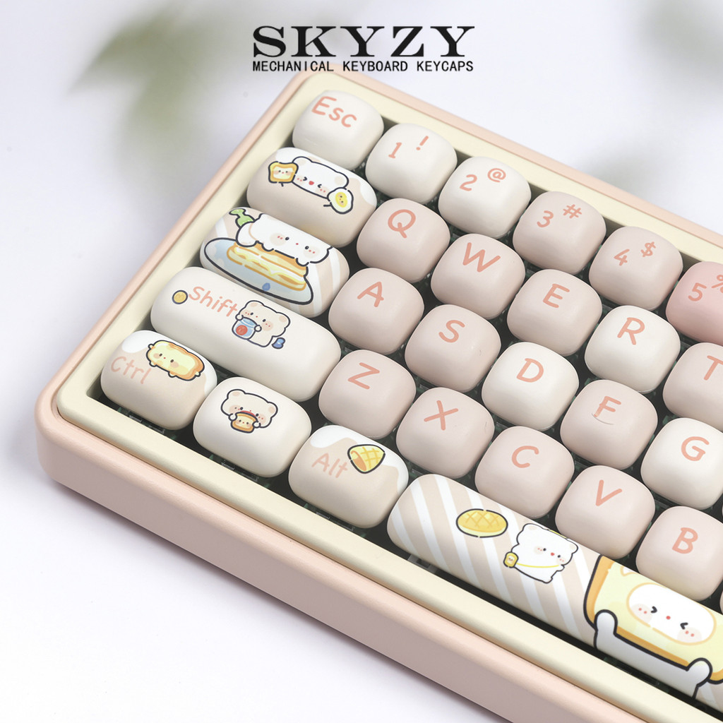 Bread Bear Keycaps MOG Profile น่ารักสีชมพู Buns รูปร่าง PBT Dye Sub คีย์บอร์ดเครื่องกล Keycap ...
