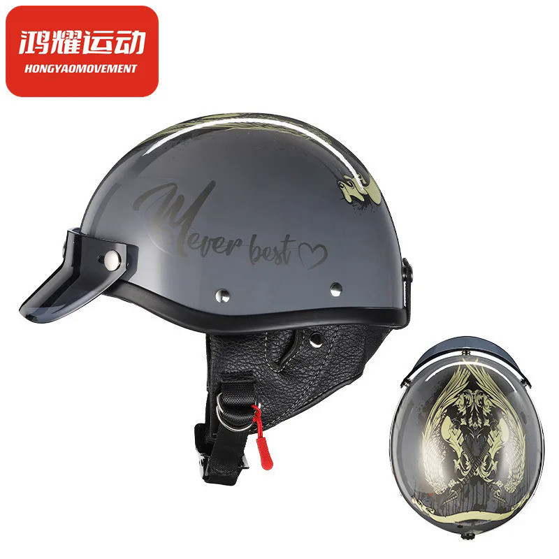Retro Half Face Motorcycle Helmet Vintage Motorbike Helmets Men Women ...