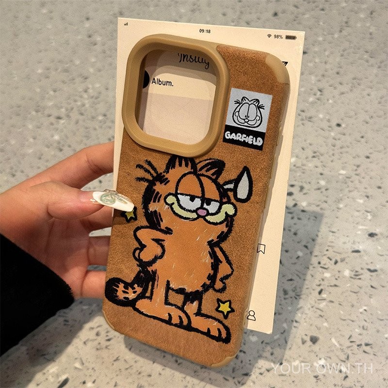 หนังกลับขนาดใหญ่ลายการ์ตูน Garfield เหมาะสำหรับ Apple 16Promax/15/14 ...