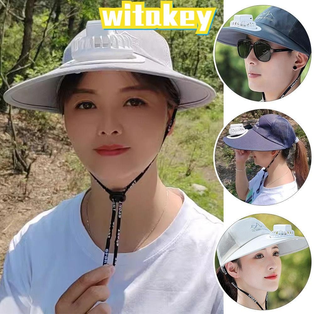 WITAKEY หมวกพัดลม ชาร์จได้ กันแดด UV เหมาะสำหรับตกปลา ขนาดใหญ่ ชายคลุมหน้ากว้าง พร้อมหมวกสำหรับ ...