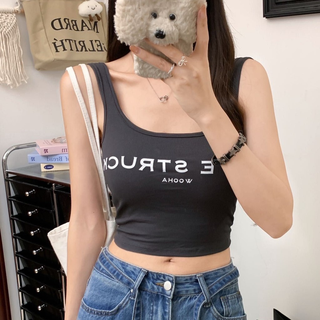 เสื้อแฟชันฤดูร้อน สไตล์เปิดท้อง เซ็กซี่ มีแผ่นรองหน้าอกและสายสะพายหลัง ...