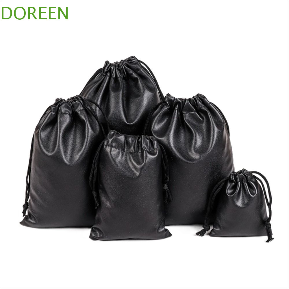 กระเป๋าใส่ชุดหูฟัง DOREEN, กระเป๋าใส่หูฟังแบบวาดกันฝุ่น, Travel PU Leather Black Drawstring Bag ...