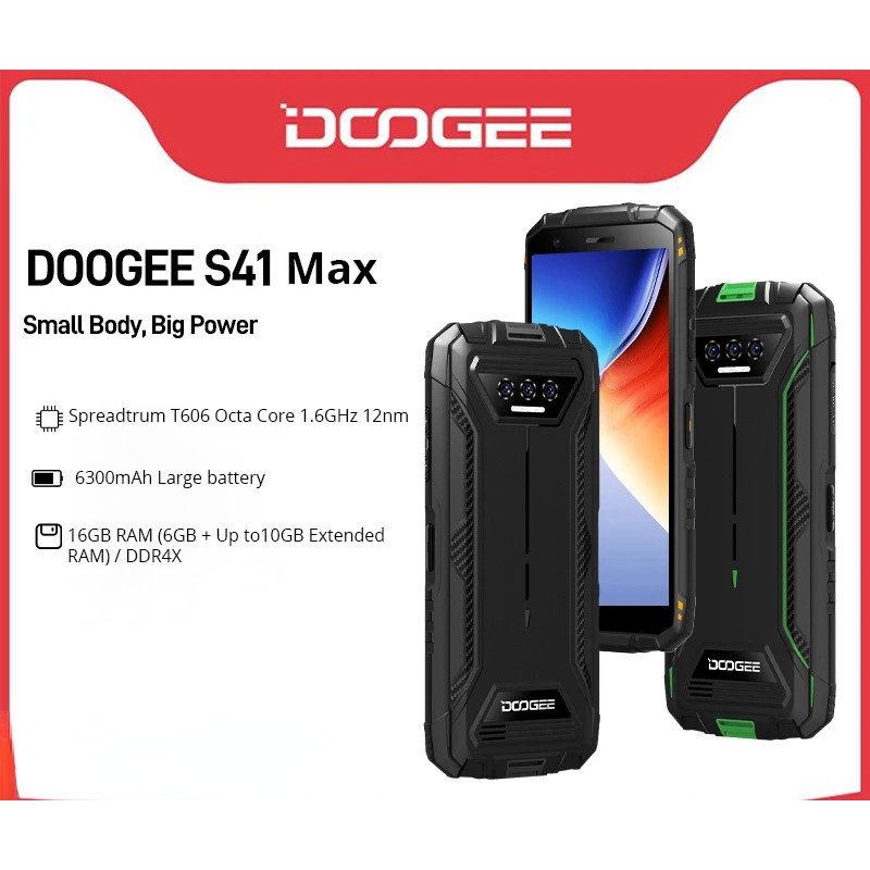 Doogee S41 Max โทรศัพท์ที่ทนทาน 5.5 "IPS HD 13MP AI Triple กล้อง 16GB RAM +256G ROM Quad Core ...