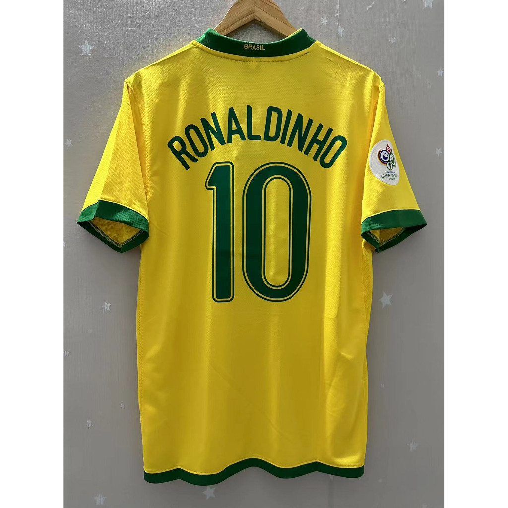 2006 บราซิล RONALDINHO คุณภาพสูง Home Retro ฟุตบอล Jersey เสื้อยืดที่ ...
