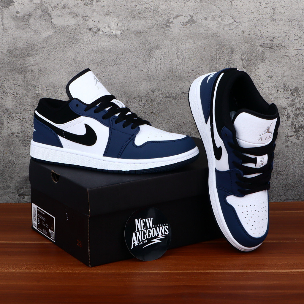 N_k Ike Air Jordan 1 low dark navy Biru White | Shopee Thailand