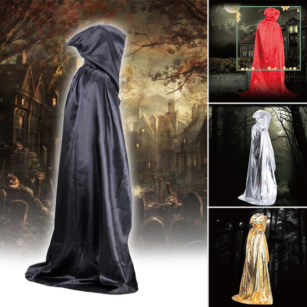 Ye-vampire เสื้อคลุมมีฮู้ดยุคกลางแม่มด Robe Cape ชุดฮาโลวีนยาวพื้น ...