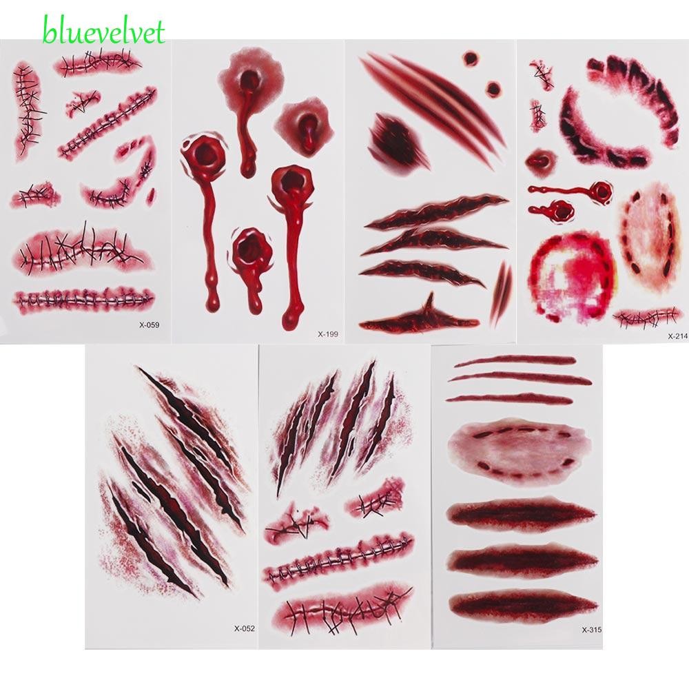 Bluevelvet 10 ชิ้น Bite Mark สติ๊กเกอร์รอยสัก, 3D จําลอง Scab Zombie ...