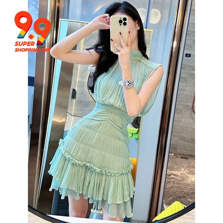 Mint green fairy gas dress women's summer 2023 new high-end French ...