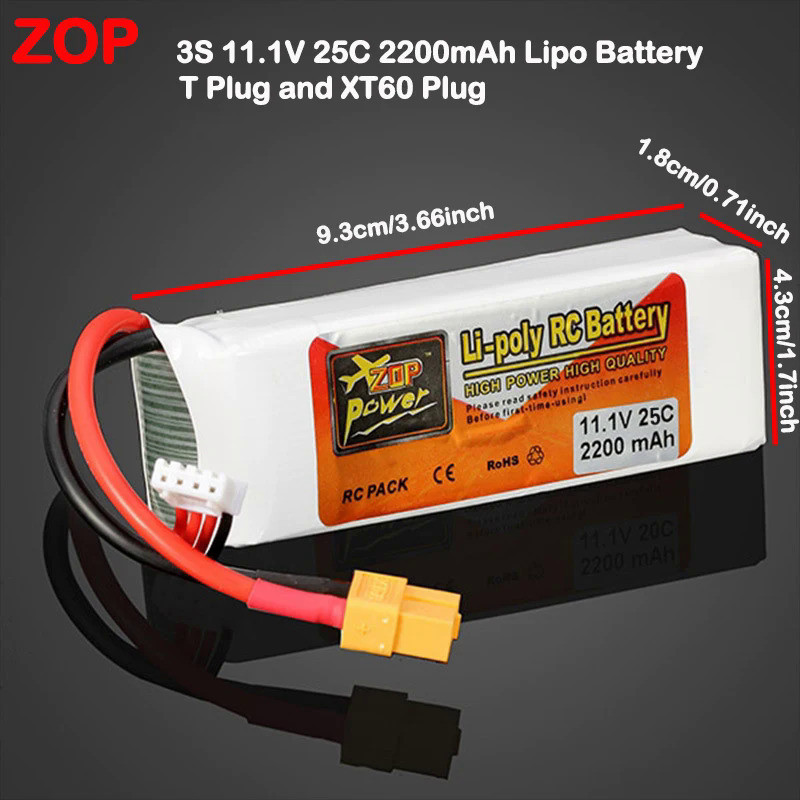 3S 11.1V RC Lipo Battery 2200 mAh 25C For RC Aircraft Quadrotor Drone Airplane Ship Gun Model ...