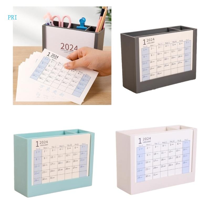 Pr 2-IN-1 Pencil Holder with 2024 ปฏิทินตั้งโต๊ะ Office Desk Pen ...