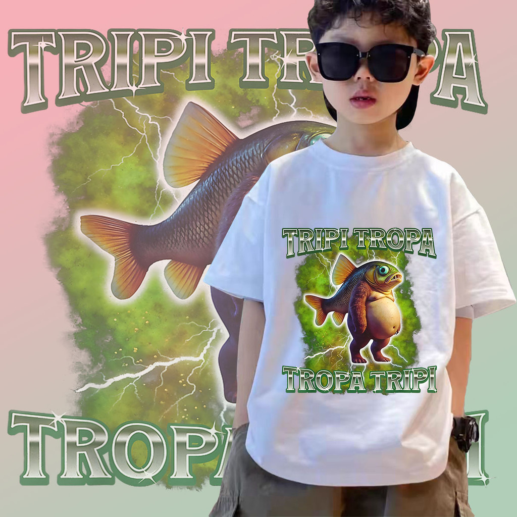 เสื้อยืดเด็ก Tripi Tropa Tropa Tripi เสื้อยืดตลกของอิตาลี Brainrot ...