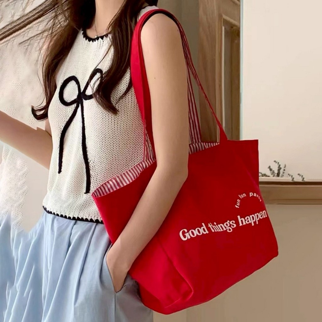 rootote(R2438) กระเป๋าสะพายผ้าใบใหญ่/ผ้าลายทาง/ใช้ได้2ด้าน | Shopee Thailand