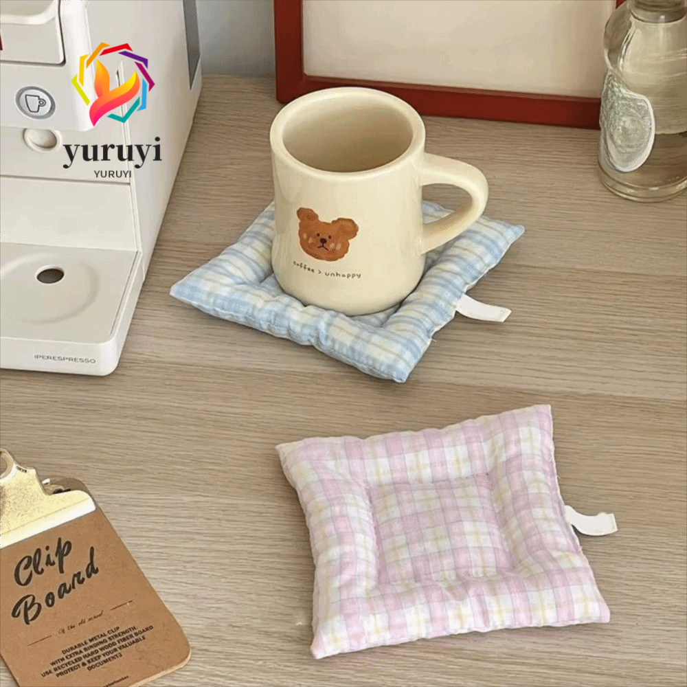 รถไฟเหาะผ้าฝ้าย YURUYI ลายตรวจสอบ ที่รองแก้วทํามือสไตล์เกาหลี น้ําหนักเบา Vintage Soft Aesthetic ...