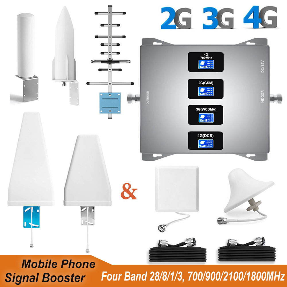 โทรศัพท์มือถือสัญญาณ Booster 4G LTE 3G 2G Cellular Repeater เสาอากาศสี่วง 28/8/1/3 700MHz 900MHz ...