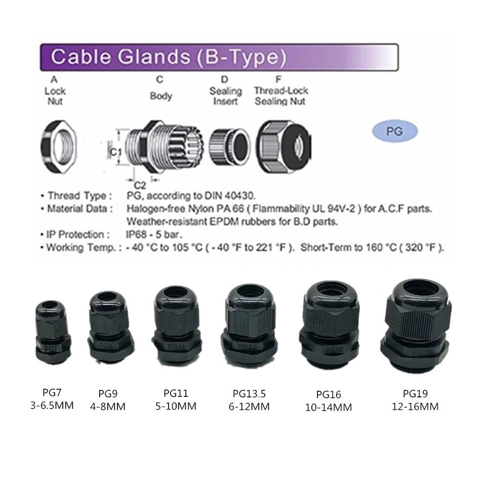 CCS เคเบิ้ลแกลน(สีดำ) PG7, PG9, PG11, PG13.5, PG16, PG19, PG21 (ขายแยกตัว) กันน้ำ Cable Glands ...
