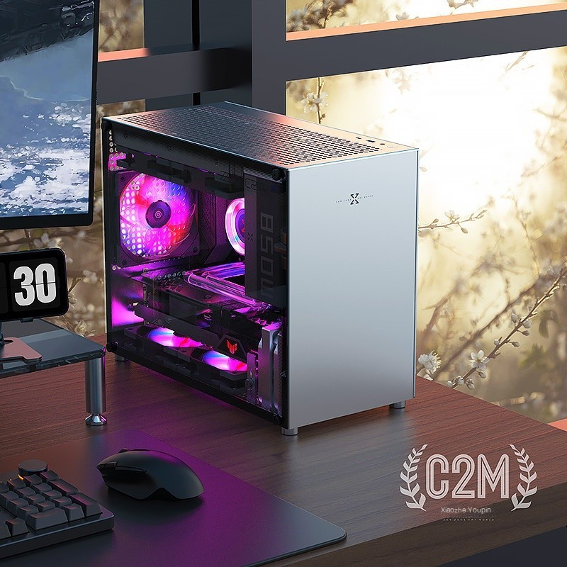 C2m ขนาดเล็กอลูมิเนียม MATX โฮสต์ ATX แชสซีสีขาวด้านข้างโปร่งใส C2P อัพเกรด 240 ระบายความร้อน ...