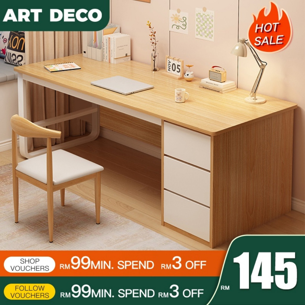 Study Table With Drawer Wooden Meja Belajar Home Office Table Student ...