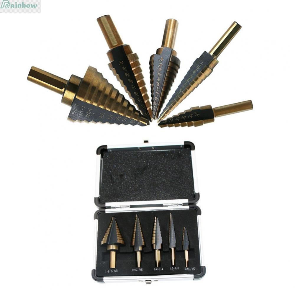 British Step Drill Bits ชุด 5 ชิ้นกล่องอลูมิเนียมเกลียวเจาะ Reamer เจาะ ...