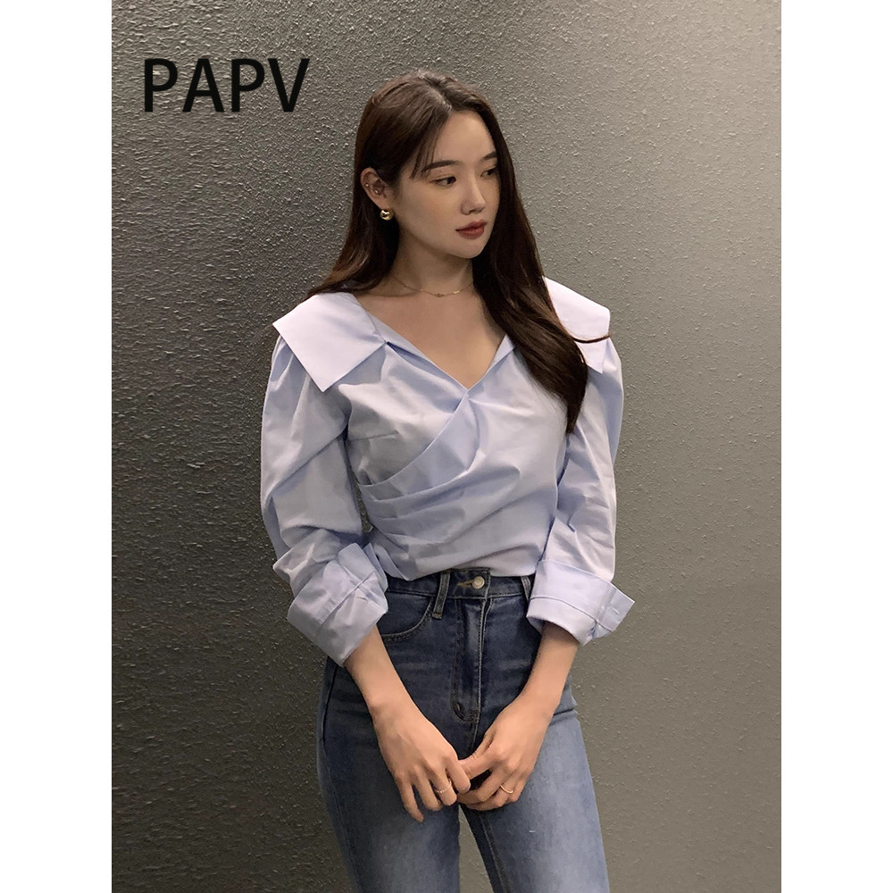 Papv Chic Design Sense V คอด้านข้างจีบเสื้อแขนยาวสั้น 4456 | Shopee ...