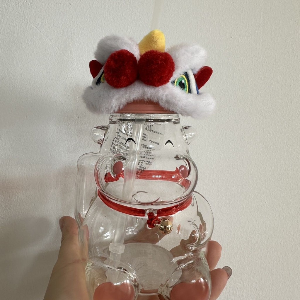 ★อินคัพ ★★Starbucks Lion Dance Niu Niu Style Glass Straw Cup 496ml ...
