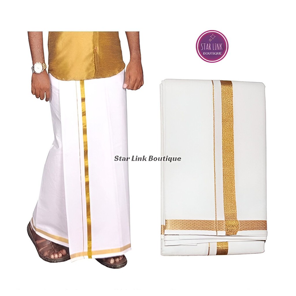 ผู้ชาย White & Gold Vesthi Dhoti Cotton | Shopee Thailand
