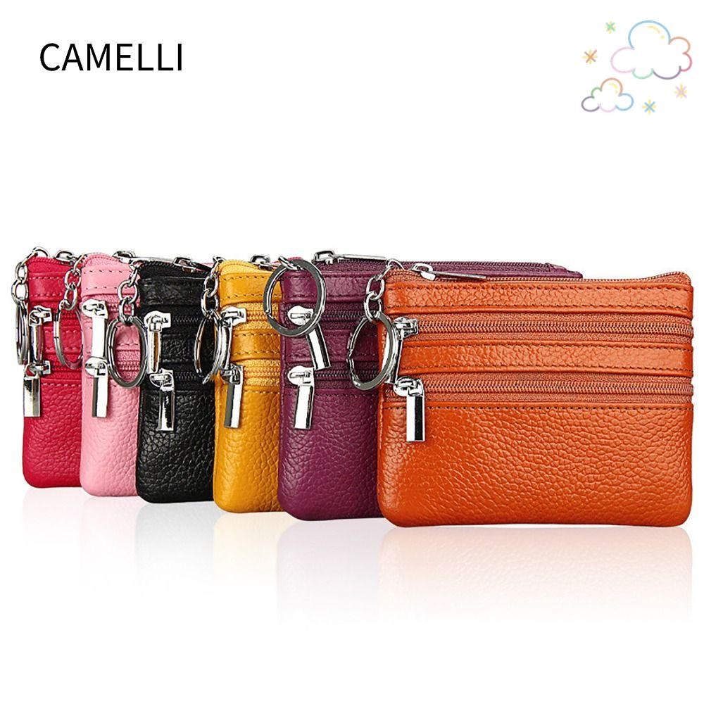 Camelli กระเป๋าใส่เหรียญเงิน, PU หนังสวมใส่บัตรเครดิต Holoder, ทนทานซิปกันน้ําพร้อมพวงกุญแจ ...