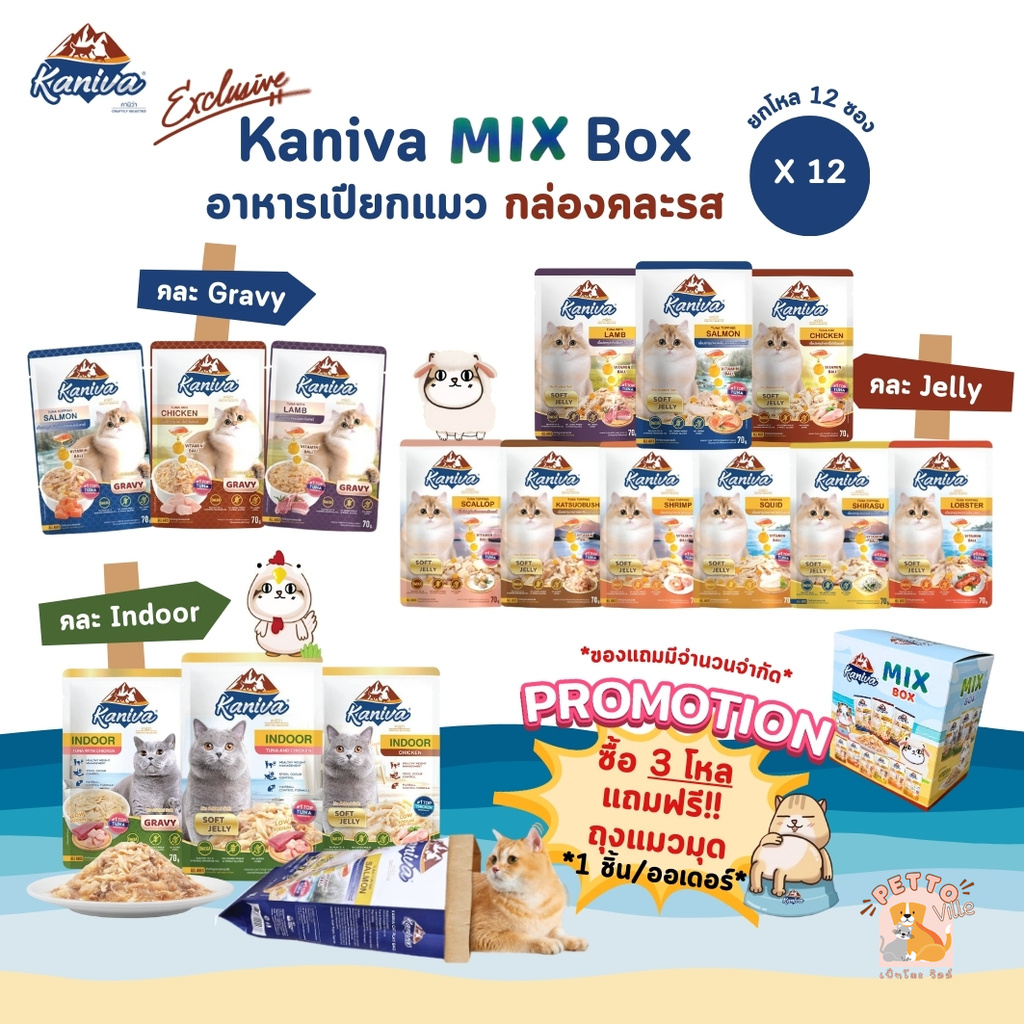 (🔥3 โหล แถมฟรี ถุงแมวมุด) Exclusive!! Kaniva Mix Box [12 ซอง] คานิว่า ...