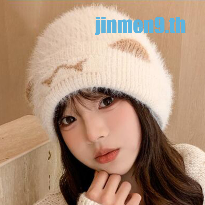 (JMBX)1PC หมวกถักผู้หญิง Furry Pointy หูฤดูหนาวหนาอุ่นป้องกันหูหมวกหมวก ...
