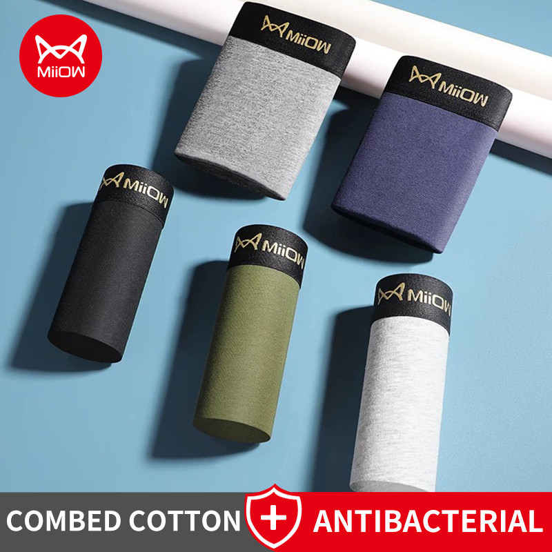 MiiOW ชุดชั้นในผู้ชาย 3 ชิ้น ผลิตจากผ้าฝ้ายที่ป้องกันแบคทีเรีย สบาย และระบายอากาศได้ดี แบบบ็อก ...