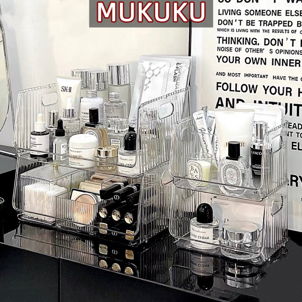MUKUKU กล่องเก็บของตั้งโต๊ะ กล่องใส ชั้นวางของ ชั้นวางอะคริลิค แข็งแรง ...
