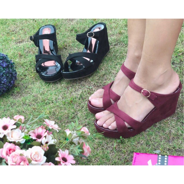 JU8 คลังสินค้าพร้อมผู้หญิงหรูหราลูกไม้รองเท้าส้นสูง Wedges Bling ...
