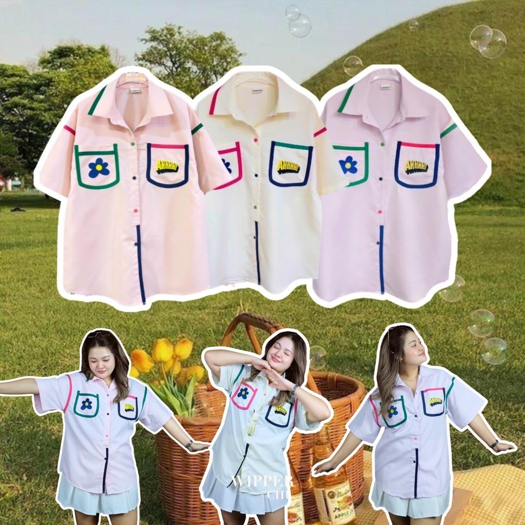 Summer AH shirt - เสื้อเชิ้ตคอปก มินิมอลลุคสดใส มีกระเป๋าสองข้าง ใส่ได้ ...