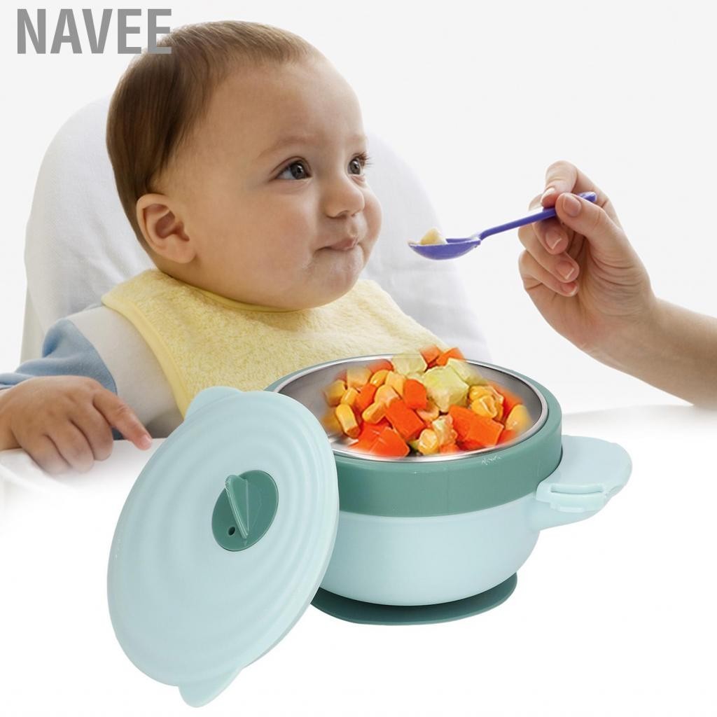 NAVEE เด็กวัยหัดเดินให้อาหารชาม Scald PROOF สแตนเลสภายในเด็กฉนวนกันความ ...