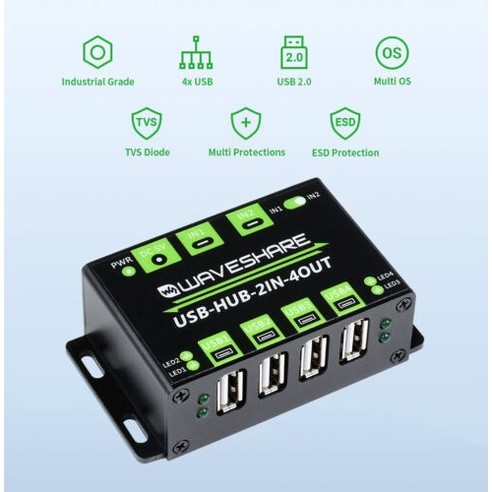 4x USB 2.0 Industrial Grade USB HUB 4x USB 2.0 Switchable Dual Hosts ...