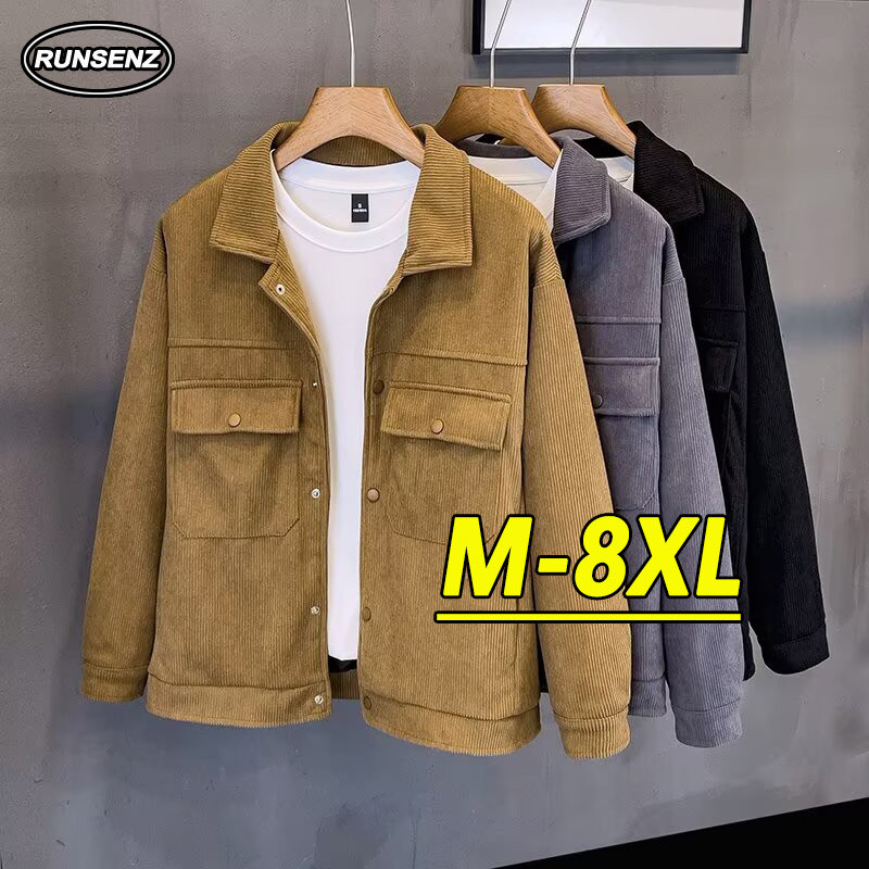 M-8xl High-end Corduroy Cargo Jacket Men Plus Size Coat Simple Casual หลวมแขนยาว Oversize เสื้อ ...