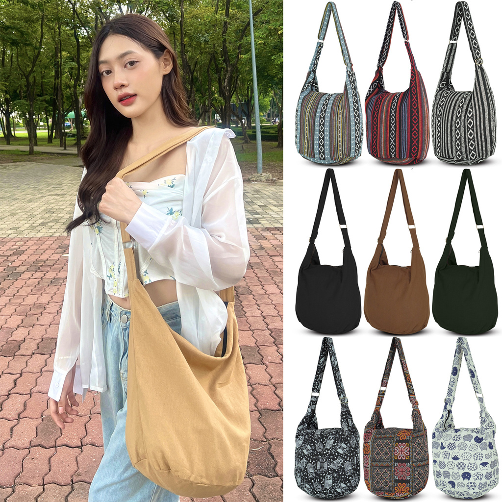 Hobo Bag ถุงย่าม ย่ามช้าง กระเป๋าผ้า กระเป๋า tote ก้นกลม พร้อมส่ง จาก ...