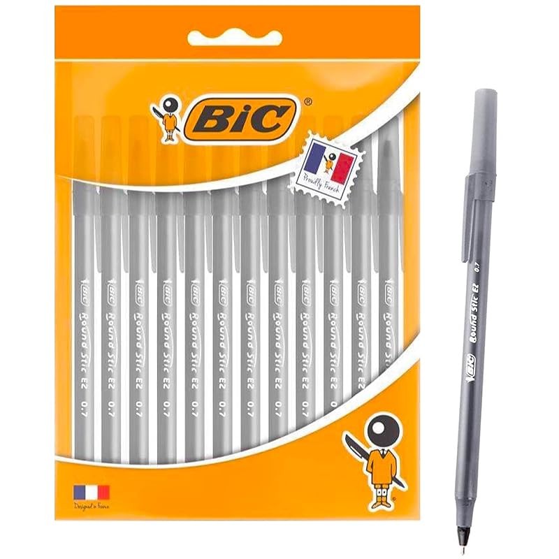 《JAPAN》★BIC Oil-Based Ballpoint Pen Roundstick 0.7mm Black 12 Pack ...